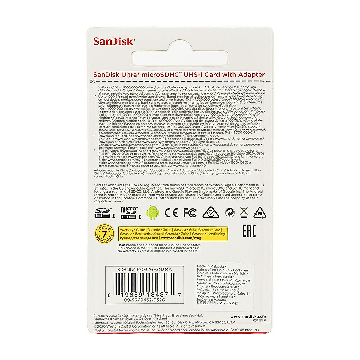 SanDisk Ultra 32GB MicroSDHC Class 10 UHS Memory Card Speed Up To 30MB/s With Adapter - SDSDQUA-032G-U46A [Old Version]