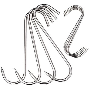 4pcs 10inch 8mm Thick Meat Hooks +4pcs 6inch 3mm S-Hook,Alele Stainless Steel Butcher Hook for Hanging Pork Belly or Beef