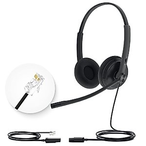 Yealink Phone Headsets for Office Phones YHS34 Lite QD to RJ9 Wired Headset for Yealink Compatible with Poly Snom Grandstream Phones Desk Landline Headset with Microphone -Dual/111g/2.1m Cable
