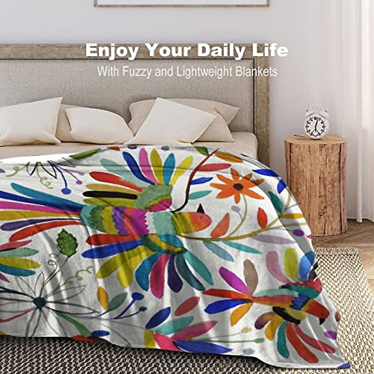 Otomi Bird Flannel Fleece Throw Blankets 50"X40" Lightweight Fluffy Winter Fall Blanket Cozy Soft Fuzzy Plush Home Decor for Couch Bed Sofa Bedroom Living Room Travel