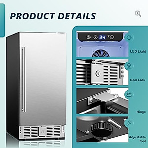 EUHOMY Beverage Refrigerator 15 Inch, Under Counter 127 Can Beverage Fridge with Stainless Steel Door, Beverage Cooler Built-in and Undercounter Beer Fridge, Drink Fridge - Soda Cola