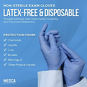 Nitrile Exam Gloves - 100 Count Box Disposable Non-Sterile Gloves - Non-Powder Rubber & Latex-Free, Chemical Resistant, General Gloves for Food Safe, Medical, Janitorial Supply, Blue, X-Large