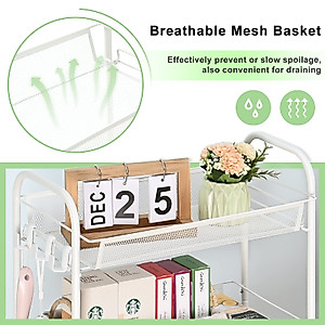 TOOLF 3 Tier Rolling Cart Bundle with 4-Tier Rolling Cart, Metal Utility Cart with 3 Hooks, Easy Assemble Mobile Storage Trolley On Wheels, Slide Out Shelving Units Kitchen Bathroom Laundry Room