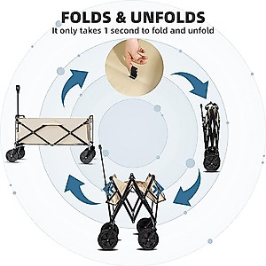 DreamQuest Wagon, Wagon Cart with Wheels Foldable,Load 260lbs Collapsible Folding Outdoor Utility Wagon Garden Carts for Transporting Heavy Loads, Shopping and Camping