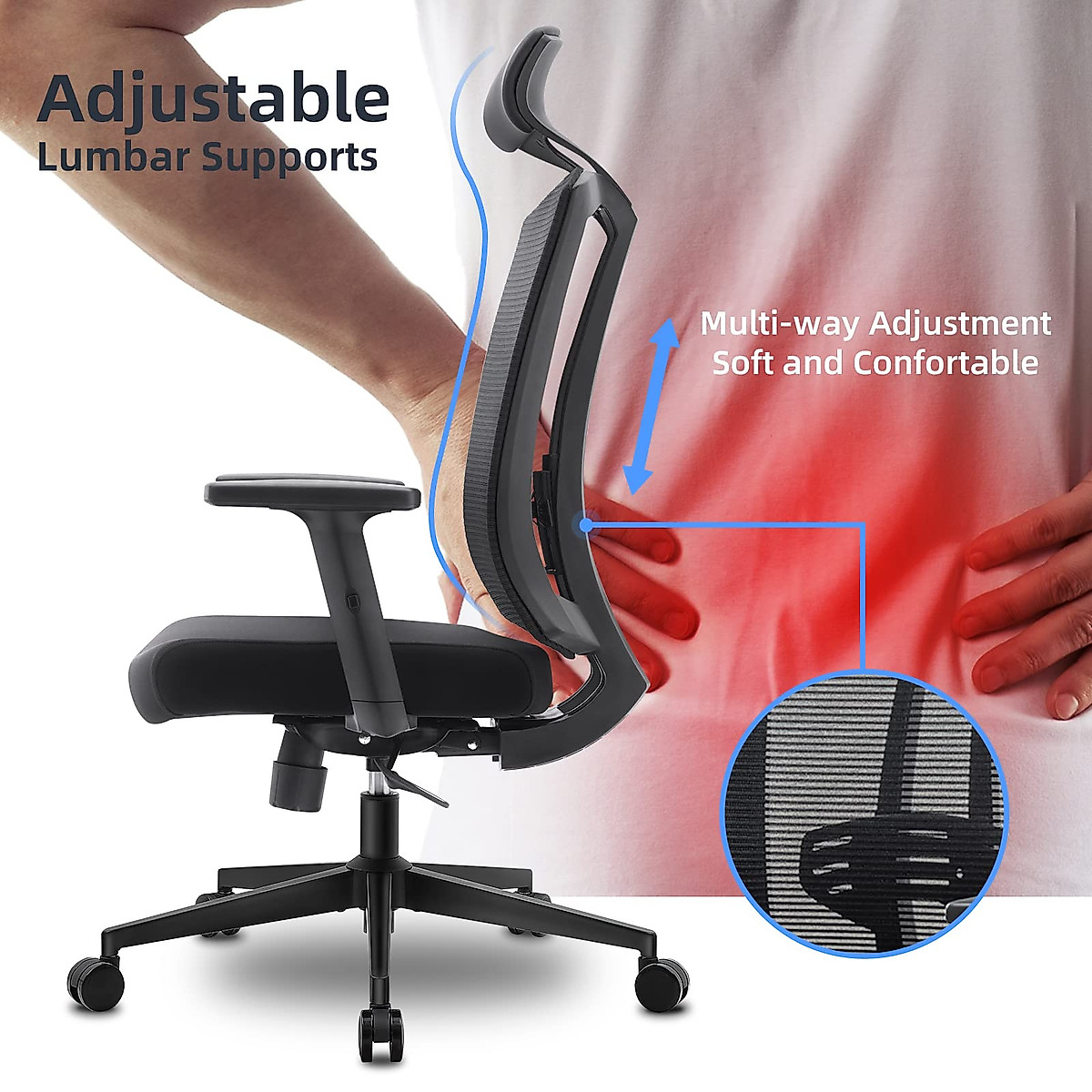 TUOMUR Office Chair Ergonomic Desk Chair Breathable Mesh Computer Chair Adjustable Height with Lumbar Support Armrest Executive Rolling Swivel Adjustable Task Chair for Home Office, Black