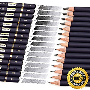 MUJINHUA - Sketch Pencils for Drawing, 15 Piece Graphite Pencils for Drawing, Sketching, and Shading - Ideal Art Supplies for Artists - Includes Various Hardness Options