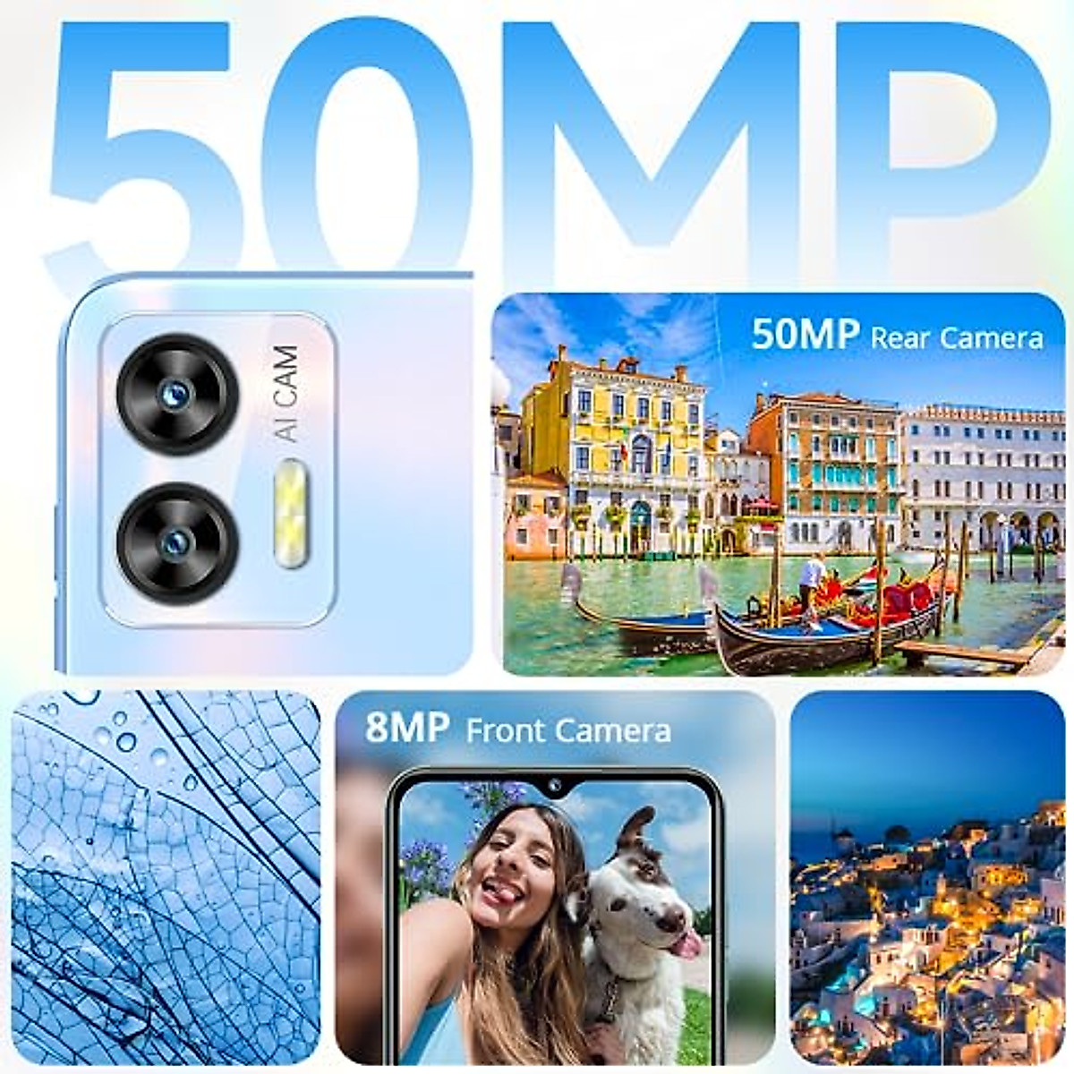 OUKITEL C35 Cellphone Unlocked,12GB RAM+256GB ROM,6.56" HD Screen Smartphone with 5150mAh Battery,50MP+8MP Camera,4G Dual SIM Android 13 Phone (Blue)