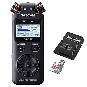 Tascam DR-05X 2-Input / 2-Track Portable Audio Recorder with Onboard Stereo Microphone & 16GB microSDHC Memory Card w/SD Adapter Bundle