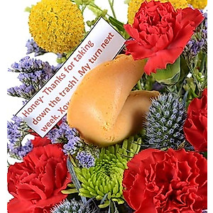 Birthday Blast Fresh Cut Live Flowers Arranged in a Takeout Container with your Personal Message Tucked Inside a Fortune Cookie