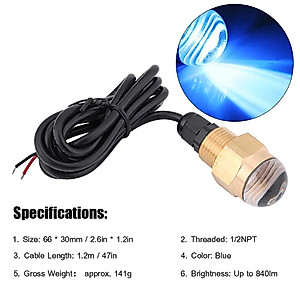 Drain plug light, Marine Boat 12V Brass Glass Blue LED Underwater Light Lamp Drain Plug1/2" NPT Yacht Accessory