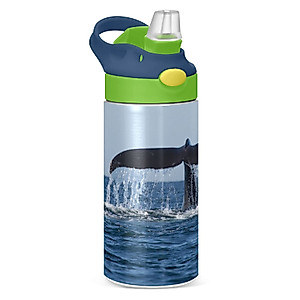 Kigai 12 oz Humpback Whales Kids Water Bottle,Insulated Stainless Steel Water Bottle with Straw Lid Double Walled Leakproof Flask for School Toddlers Girls Boys