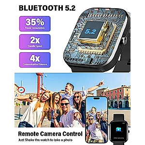 Vikie Smart Watch, Call Function, 2.0" Screen, IP67 Waterproof Smartwatch for iPhone & Android Phones with Bluetooth, Voice Assistant, Heart Rate/Blood Oxygen Monitor Fit Tracker for Women Men (Black)