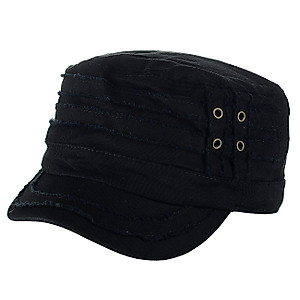 D&Y Unisex Cotton Distressed Layered Frayed Cadet Military Cap, Black