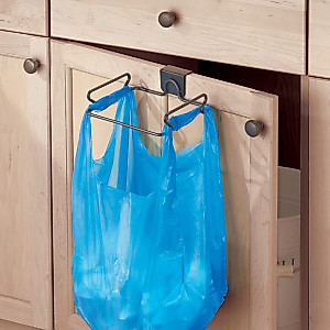 iDesign Classico Over The Cabinet Plastic Bag Holder for Kitchen, Pantry, Bathroom and More, 5.5" x 6.5" x 2", Bronze