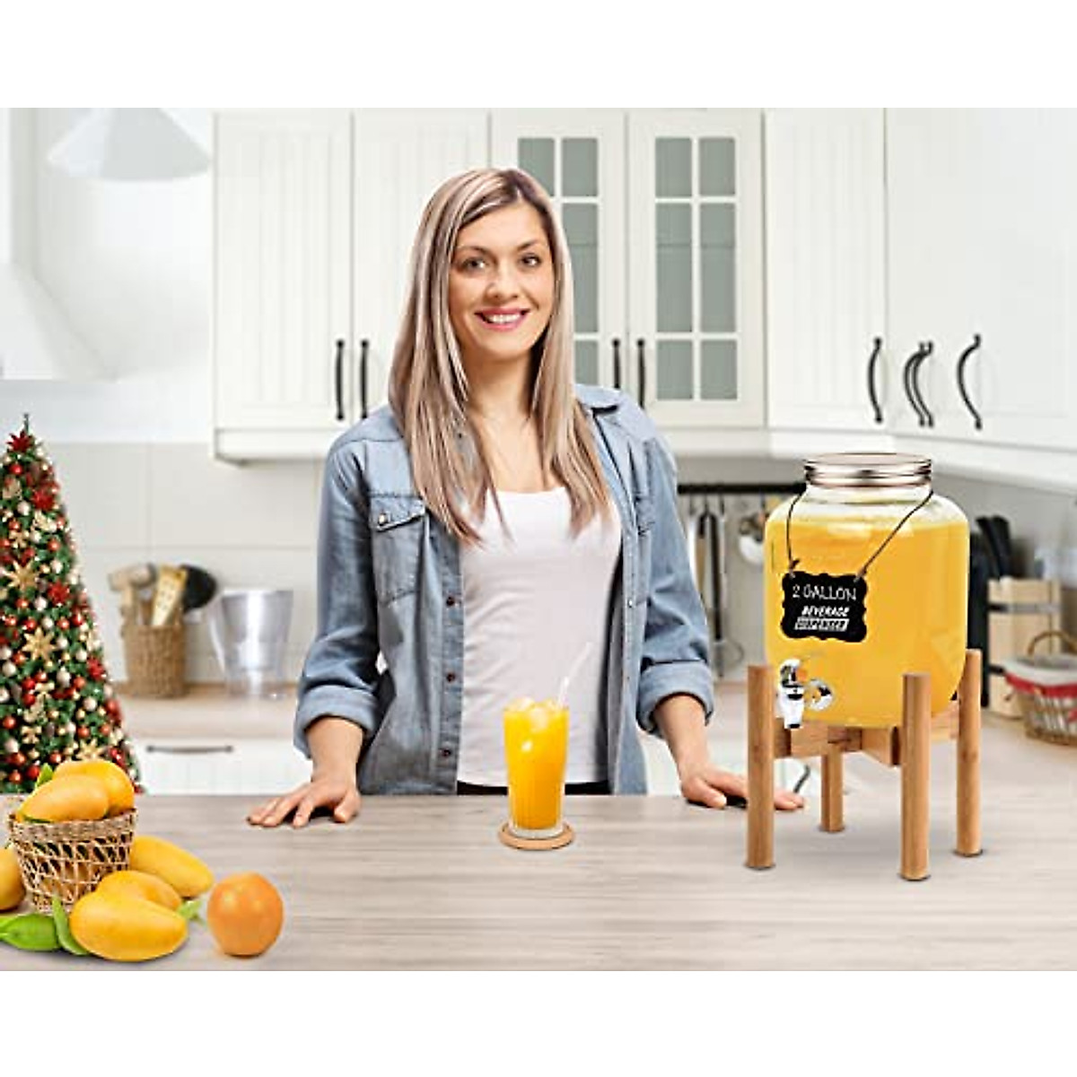 Drink Dispenser Stand - Beverage Glass Jar and Water Plastic Jug Holder - Adjustable up to10-inch Wide