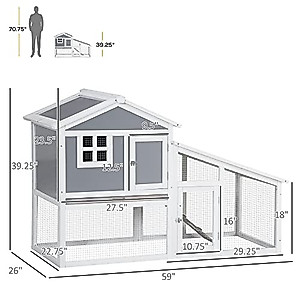 PawHut 59" Wooden Rabbit Hutch, 2 Tier Pet Playpen Bunny House Enclosure with Sunlight Panel Roof, Slide-Out Tray, and Ramp, for Rabbits and Small Animals, Grey