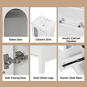 CuisinSmart White Bathroom Vanity 24 Inch with Top and Sink,Modern Single Sink Vanity Cabinet with 2 Drawers and Glass Door,Free Standing Bathroom Vanities Without Faucet 18.3" D x 24" W x 33.2" H