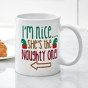 CafePress Im Nice She's Naughty Elf Hat Mug Ceramic Coffee Mug, Tea Cup 11 oz