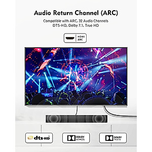 Silkland HDMI ARC Cable for Soundbar 6.6FT, High Speed 48Gbps HDMI 2.0 Cable, [4K, HDR, HDCP 2.2, Ethernet], Compatible for Samsung, Vizio, Sono, Bose, LG Sound bar, UHD TV