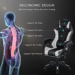 TBQATNTS Gaming Chair with Speakers,Led Gaming Chair,Ergonomic Pro Gaming Chair with Full Massage Lumbar Support Bluetooth Speakers Backrest Adjustable/Gaming Chairs for Adults,Black