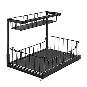 Suppino Under Sink Organizer, 2-Tier Metal Put Out Under Kitchen Sink Organizers and Storage, Sliding Shelf Cabinet Organizer for Kitchen, Bathroom, Desk, etc