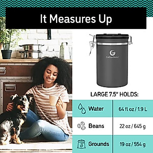 Coffee Gator Stainless Steel Canister - Medium 16oz, Silver Coffee Grounds and Beans Container with Date-Tracker, CO2-Release Valve, and Measuring Scoop - Ideal Coffee Lovers Gifts for Her