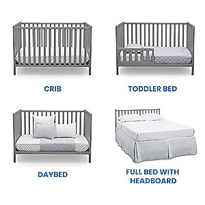 Delta Children Heartland 4-in-1 Convertible Crib, Grey + Delta Children Twinkle Galaxy Dual Sided Recycled Fiber Core Crib and Toddler Mattress (Bundle)
