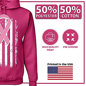 Tee Hunt Pink Ribbon Distressed Flag Hoodie Breast Cancer Awareness Sweatshirt Hot Pink Large