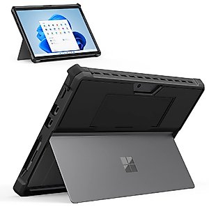 MoKo Case Fits Microsoft Surface Pro 8 13" Touchscreen 2021 Release Tablet, All-in-One Protective Rugged Cover Case with Hand Strap, Compatible with Type Cover Keyboard, Black