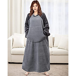 dgdgbaby Oversized Hoodie Wearable Blanket, Microfiber and Sherpa Wearable Blanket Sweatshirt Fleece Wearable Blanket with Giant Pocket for Women Men Teens (Dark Grey)