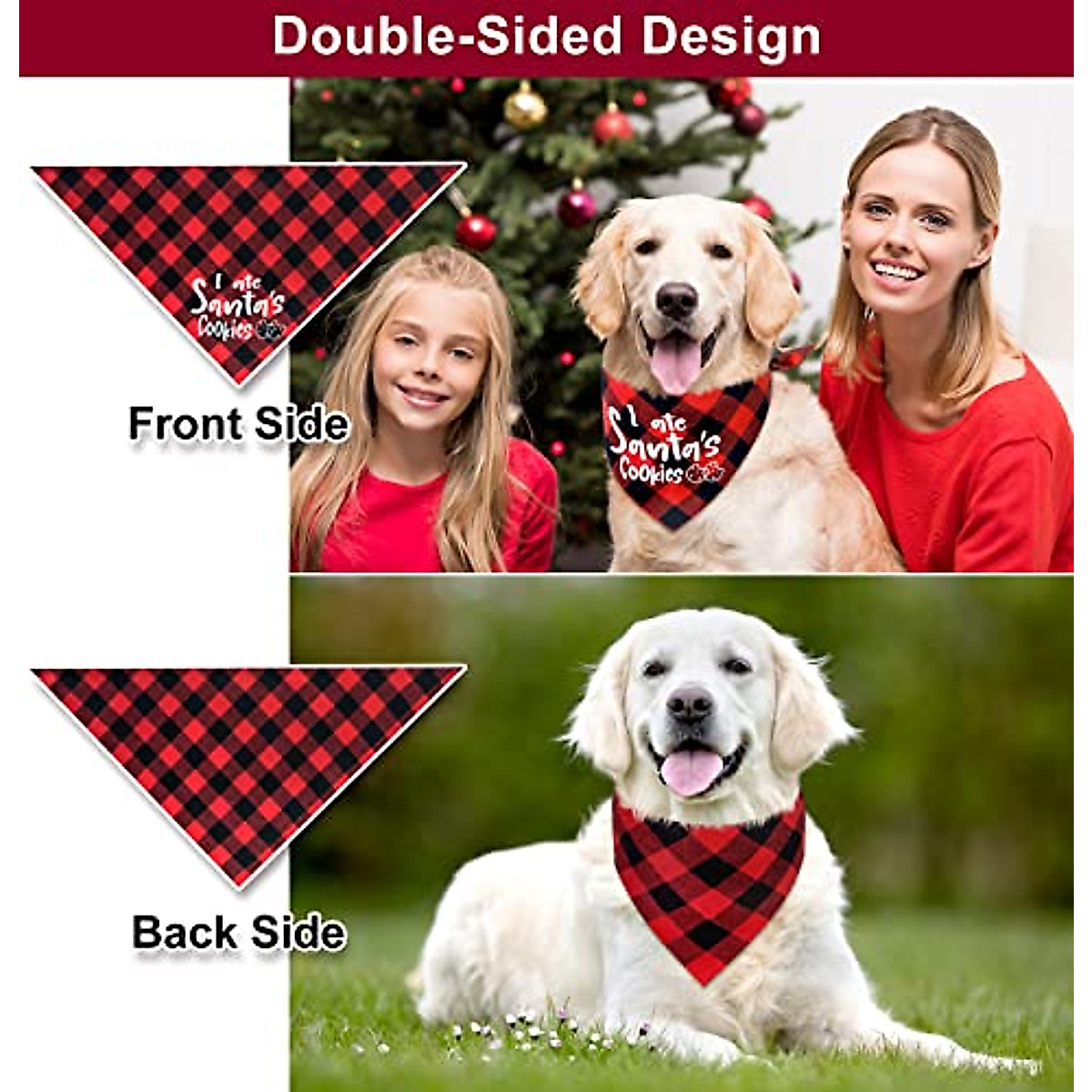 Roberly 2 Pack Christmas Dog Bandanas Plaid Reversible Triangle Bibs Christmas Scarf Accessories Costumes for Small Medium Large Dogs Cats Pets Animals