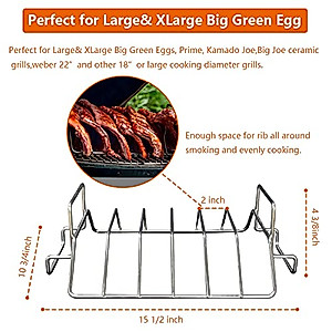 Rib Racks for Big Green egg, Smoking and Grilling Rib Rack, Big Green Egg Accessories, Turkey Roast Rack Dual-Purpose for Large and XLarge Big Green Egg,18" or bigger Kamado grill,100% Stainless Steel