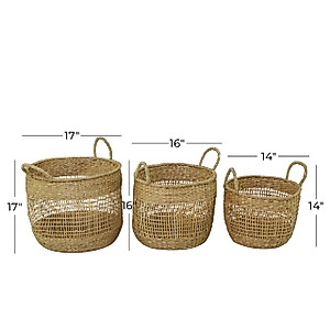 Deco 79 Bohemian Seagrass Storage Basket, 3 Pieces CONVENIENTLY Sized, Brown