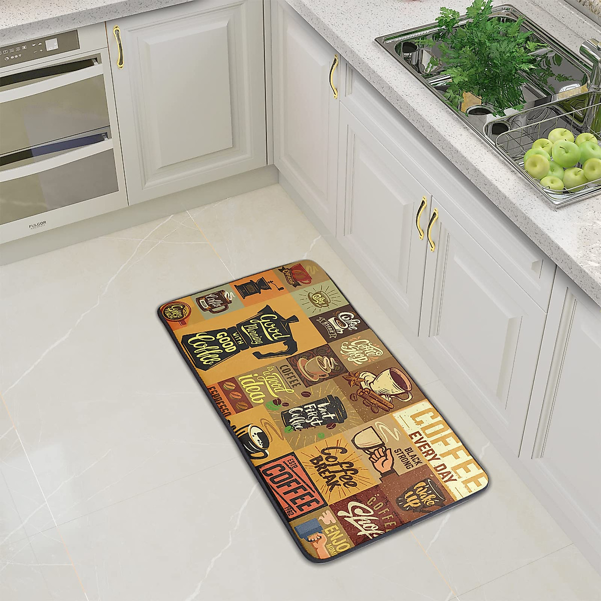 Kawani Coffee Kitchen Rugs Floor Mats Eat Signs Anti Fatigue Washable Door Mats for Home & Kitchen & Office Decor Cafe Memory Foam Runner Rug Non-Skid 39x20inch…