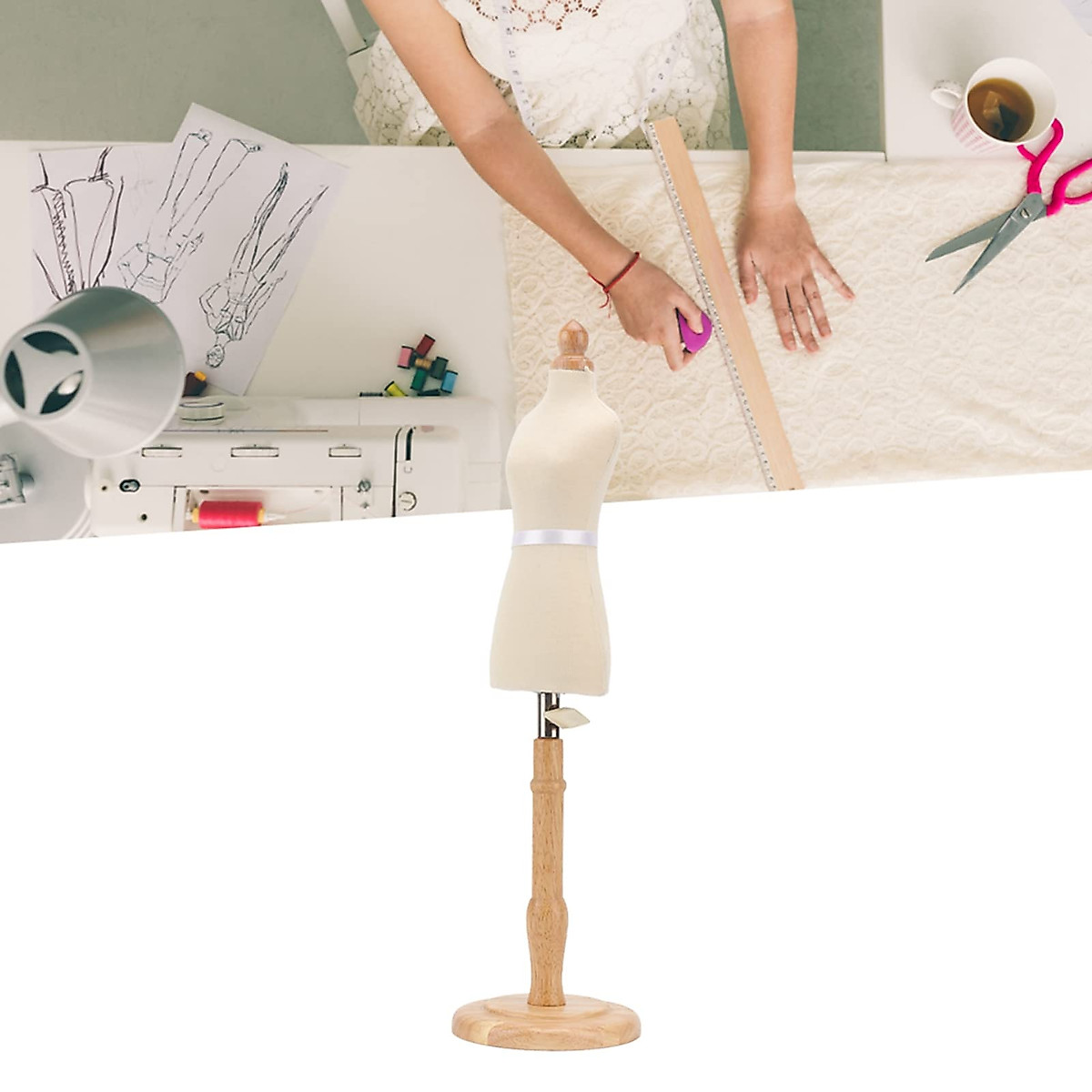 Female Mannequin with Stand, 18-23in Height Adjustable Dress Form Manikin Body with Wooden Base, Pinnable Mannequin Body Dress Jewelry Display for Sewing Dressmakers