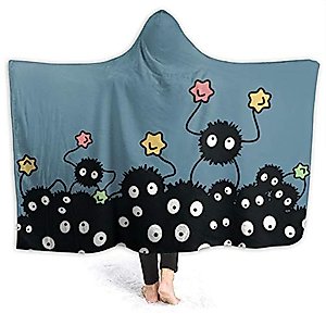 Jaxia Soot Sprites Hood Wearable Blanket for Adult Women and Men, Super Soft Comfy Warm Plush Throw with Sleeves Tv Blanket Wrap Robe Hoodie Cover for Sofa, Couch 50x40 Inch