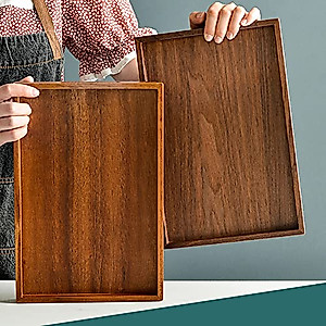 Hiermi Wooden Rectangular Serving Tray, 2 Piece Set of Acacia Wood Plate, Tea/Drink Platter, Dinner Serving Tray, Size_12" x 8" x 1”, 9"x 6.2" x 1”