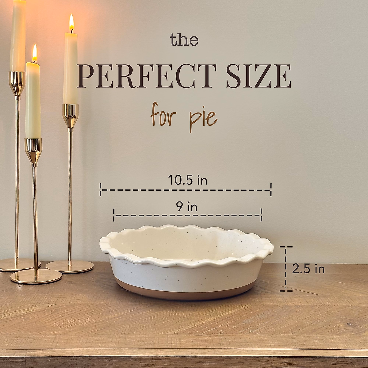 Mora Ceramic Deep Fluted Pie Dish for Baking - 9 inch Porcelain Pie Plate for Apple, Quiche, Pot Pies, Tart, etc. - Modern Farmhouse Style - Vanilla White
