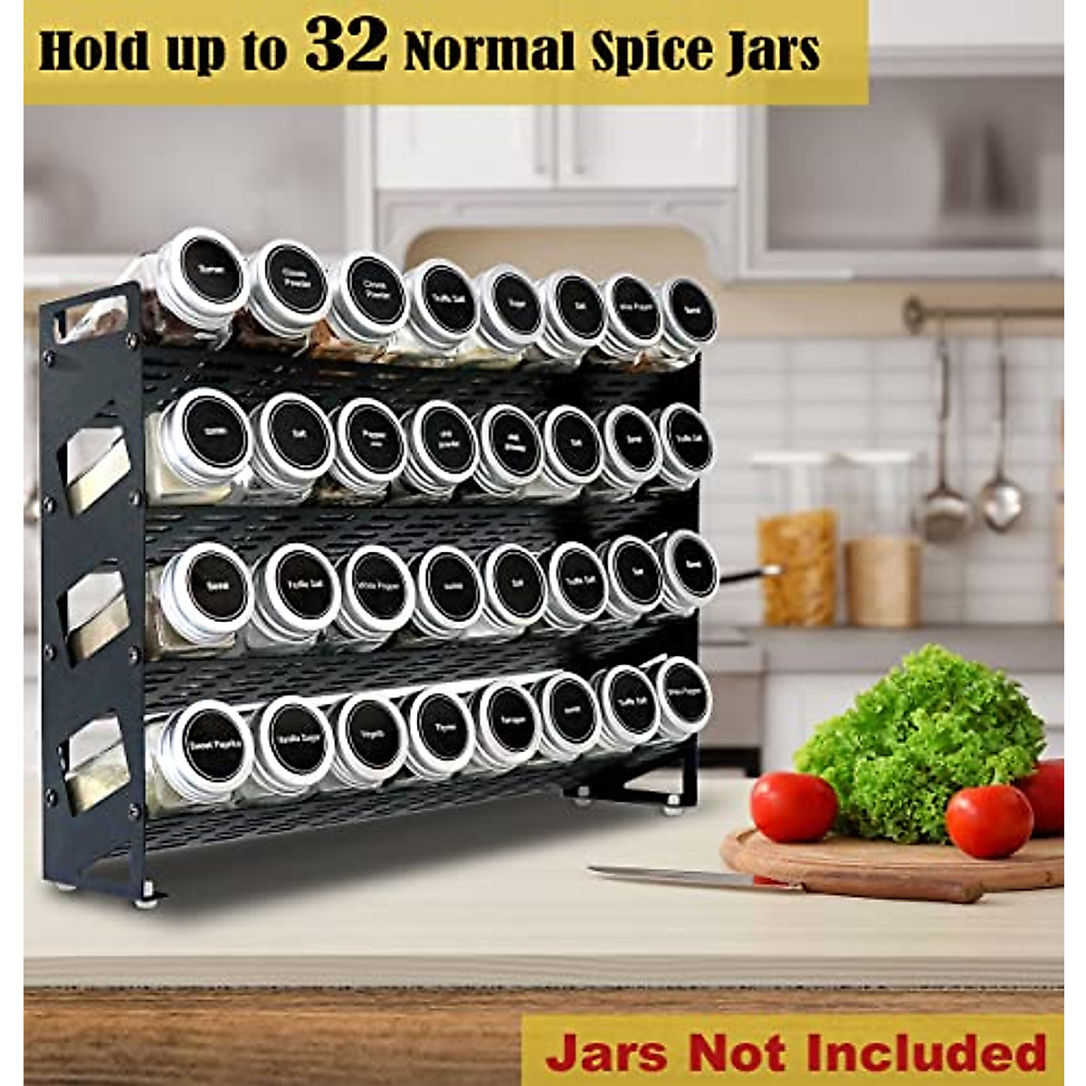 Ardier 4 Tier Countertop Spice Rack Organizer for Kitchen Cabinet Pantry or Wall Mount, Matte Black (Jars Not Included)