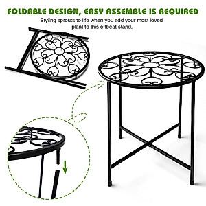 Metal Plant Stand, KABB 15'' Tall Flower Pot Stand Set of 1, Modern Rustproof 10-inch Round Outdoor Plant Stand | Iron Art Flower Stand | Plant Stool, Decorative Black Plant Stands for Indoor Plants