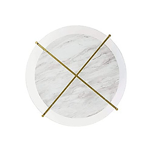 Signature Design by Ashley Wynora Contemporary Round Coffee Table with Glass & Faux Marble, White & Gold