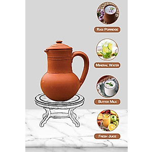 Village Decor Handmade Clay Water Jug With Lid | Carafes Pitcher Capacity 67 oz 2000 ml.