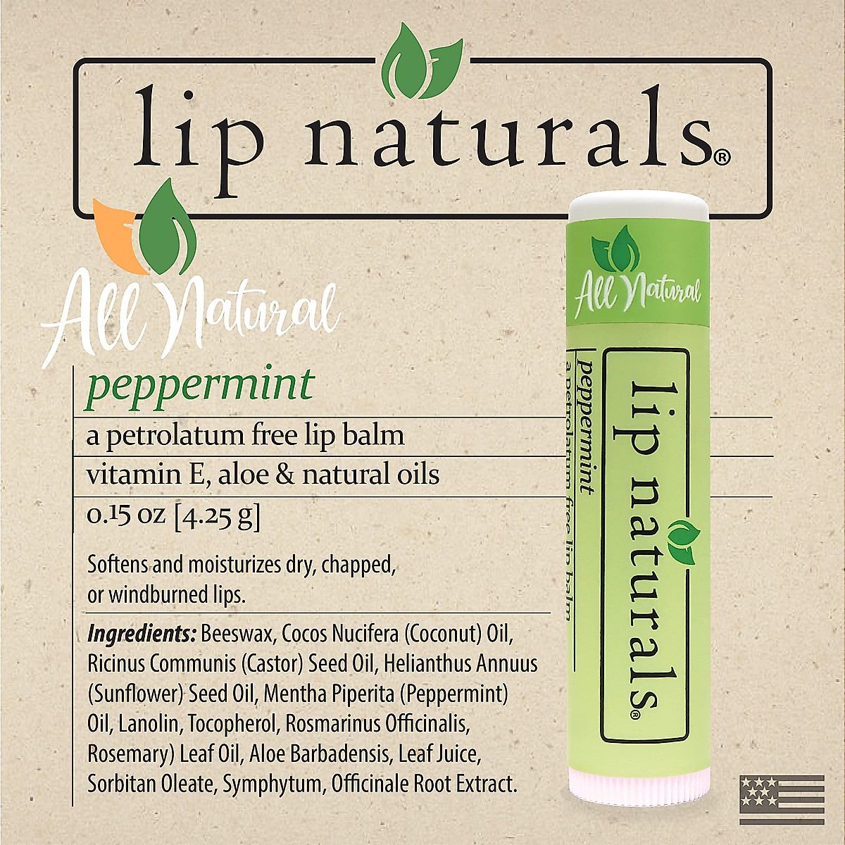 Lip Naturals® All Natural Lip Balm in a 6-Count Variety Pack: Mango, Peppermint, and Vanilla Flavors