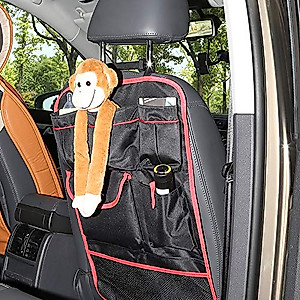 Durapower AM25-1625-GM Premium Backseat Organizer for Kids,Waterproof and Stain Resistant Kick Mats Back Seat Protector, Durable Backseat Car Organizer with Large Storage, Kick Mat, Black Red