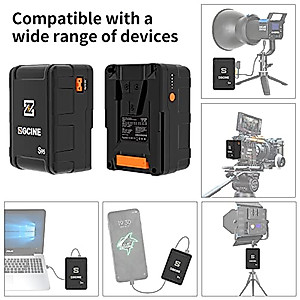 ZGCINE ZG-S95 V Mount Battery, 6400mAh 14.8V V Shape Rechargeable Li-ion Battery, PD Fast Charging for Sony/Photo/Studio/LED Video Light V Lock Battery