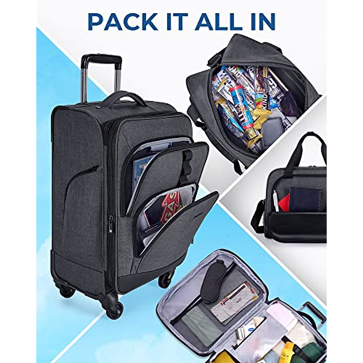 BAGSMART 2 Piece Luggage Sets, Expandable 20 inch Carry on Luggage Airline Approved, Lightweight Carry on Suitcase with Spinner Wheels, Family Travel Suitcase Set with Duffle Bag