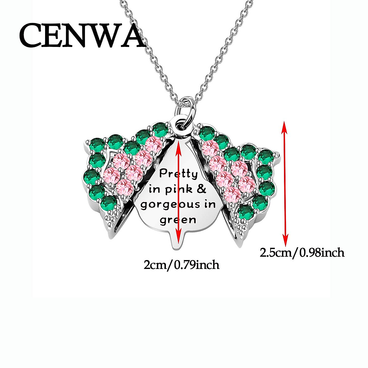 CENWA Sorority Gifts Pretty In Pink & Gorgeous in Green Zircon Leaf Open Locket Necklace Gift For Sorority Sister (Pretty in pink N)