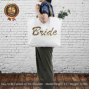 TOPDesign Wedding Gold Sequin Canvas Tote Bag, Bridal Shower Gifts for Bride Bag with an Internal Pocket, Top Zipper Closure, Bride