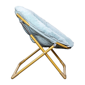 Flash Furniture Gwen Kids Cozy Mini Folding Saucer Chair - Dusty Aqua Faux Fur Moon Chair - Soft Gold Metal Frame - 23" Portable Folding Chair For Living or Bedroom