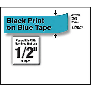 Brother M531 M Series Labeling Tape for P-Touch Labelers, 1/2-Inch W, Black On Blue